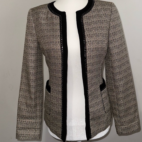 Tahari | Jackets & Coats | Tahari Asl Sand Blackhardwaretrim Tweed ...